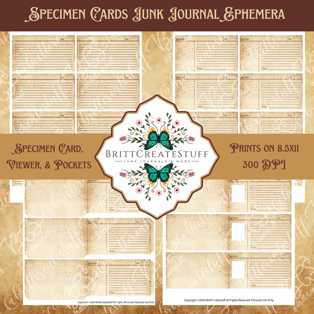 Printable Specimen Index Cards, Viewers, and Matching Pockets Vintage ...