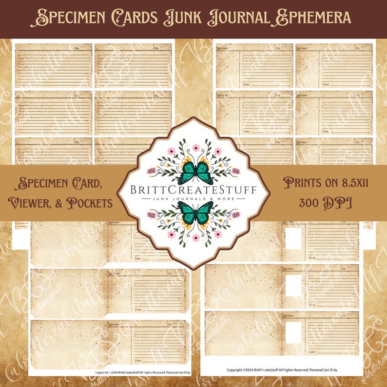 Printable Specimen Index Cards, Viewers, and Matching Pockets Vintage ...