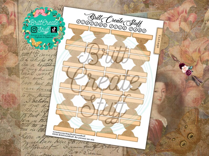 Vintage File Tabs, Printable Divider Tabs, Index Tabs, Label Tabs, Junk ...