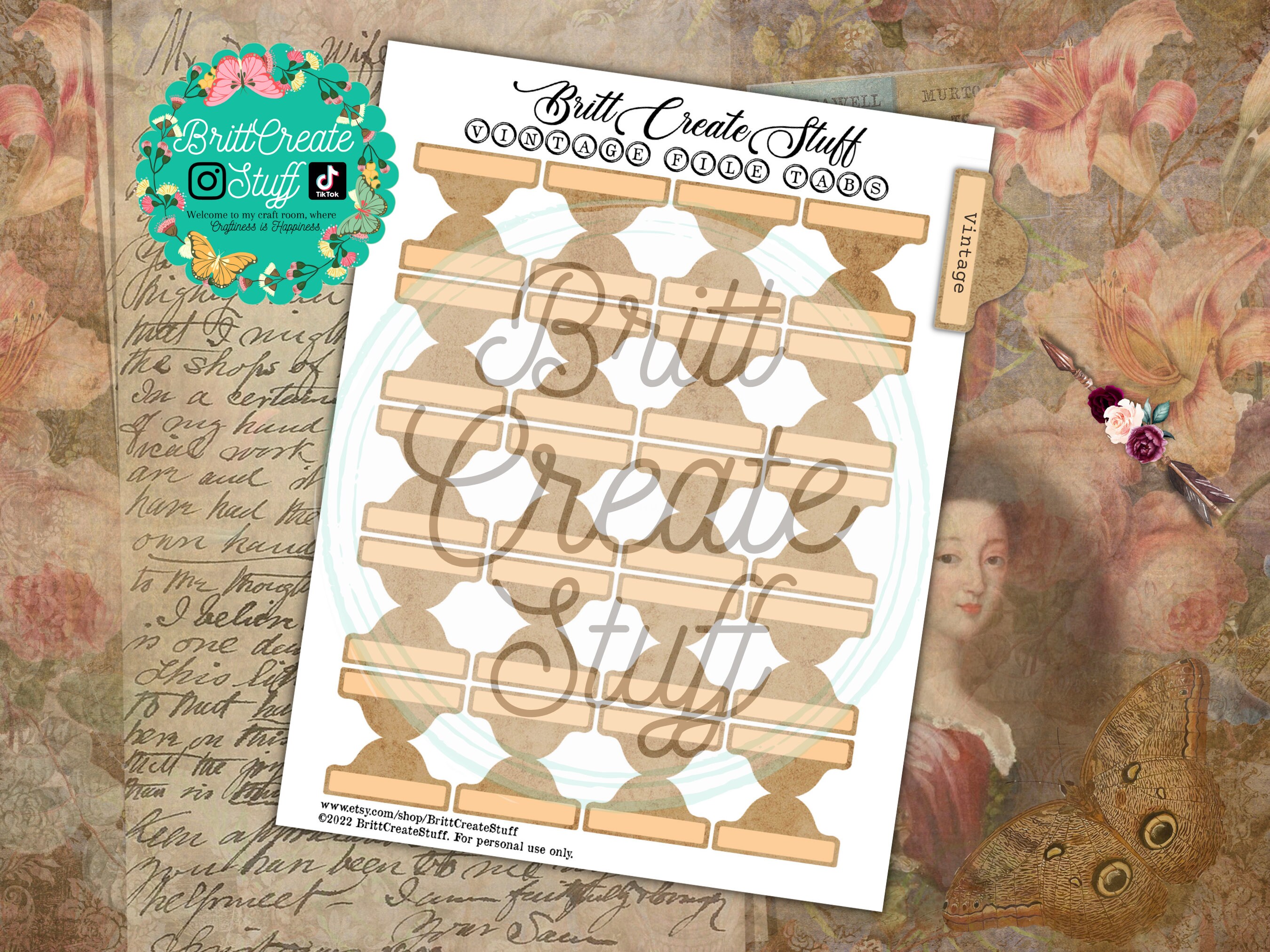 Vintage File Tabs, Printable Divider Tabs, Index Tabs, Label Tabs, Junk ...