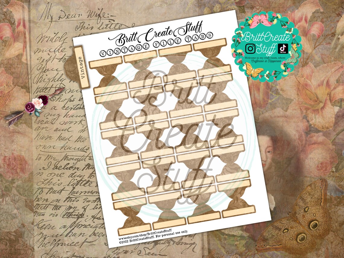 Vintage File Tabs, Printable Divider Tabs, Index Tabs, Label Tabs, Junk ...