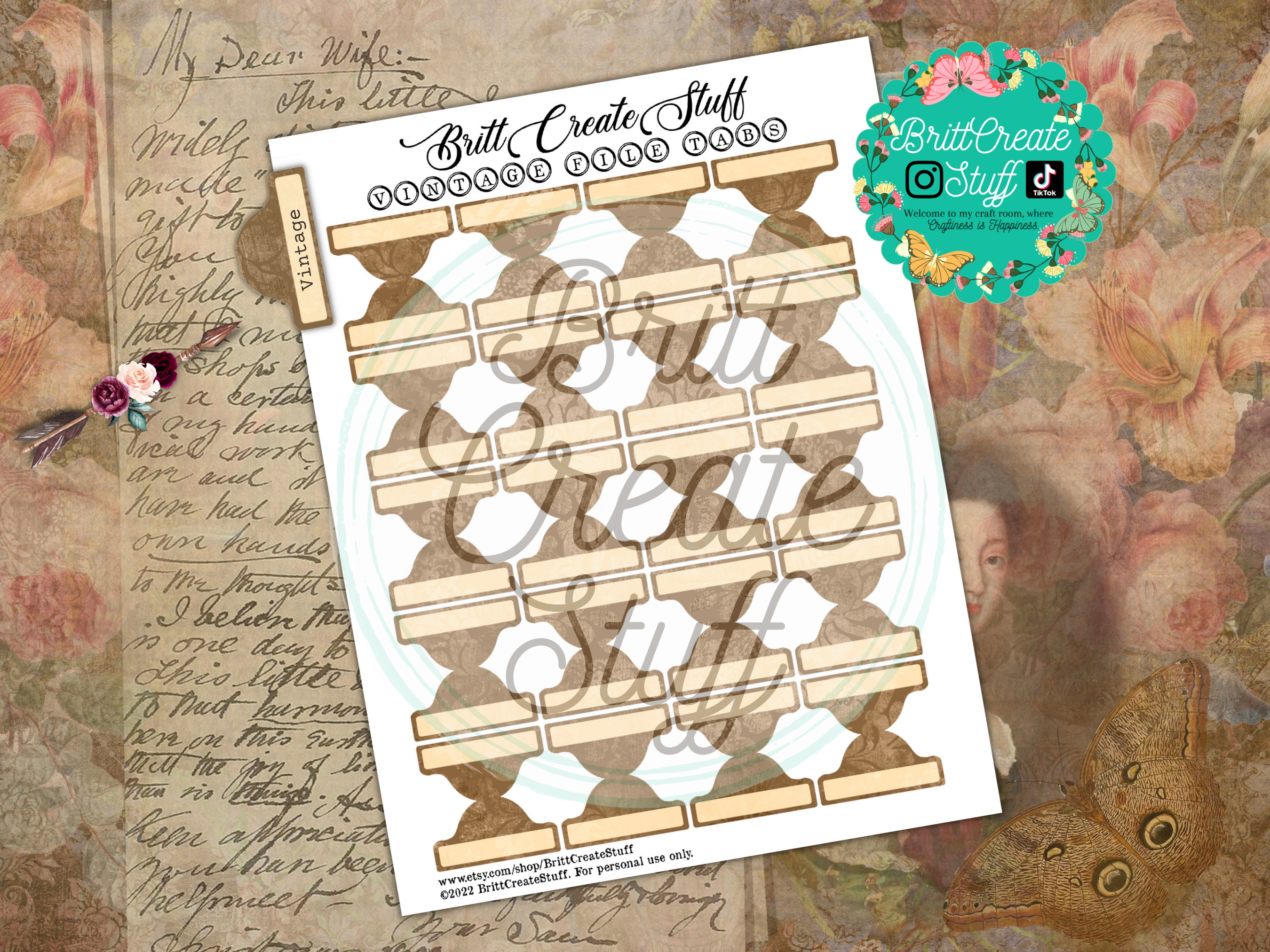 Vintage File Tabs, Printable Divider Tabs, Index Tabs, Label Tabs, Junk ...