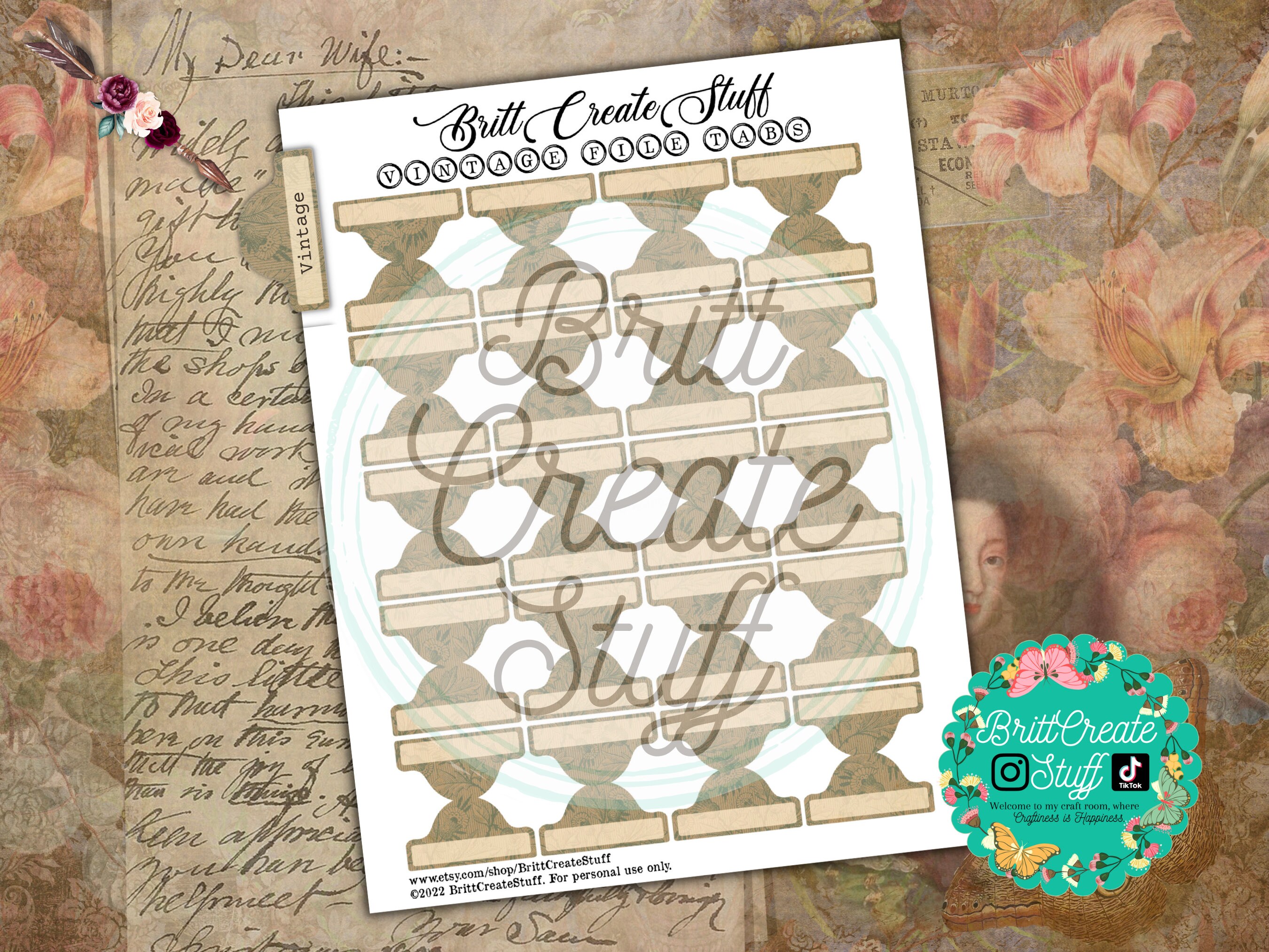 Vintage File Tabs, Printable Divider Tabs, Index Tabs, Label Tabs, Junk ...
