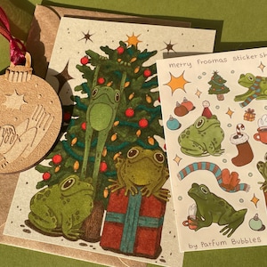 Frogmas Card | Recycled Paper Postcard | Frog Themed Christmas Card - Etsy