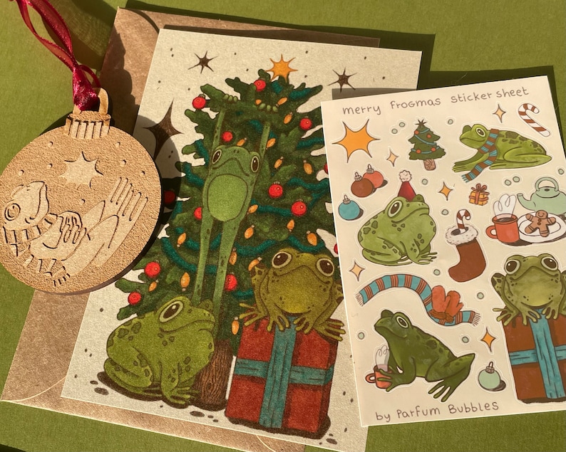 Frogmas Card | Recycled Paper Postcard | Frog Themed Christmas Card - Etsy