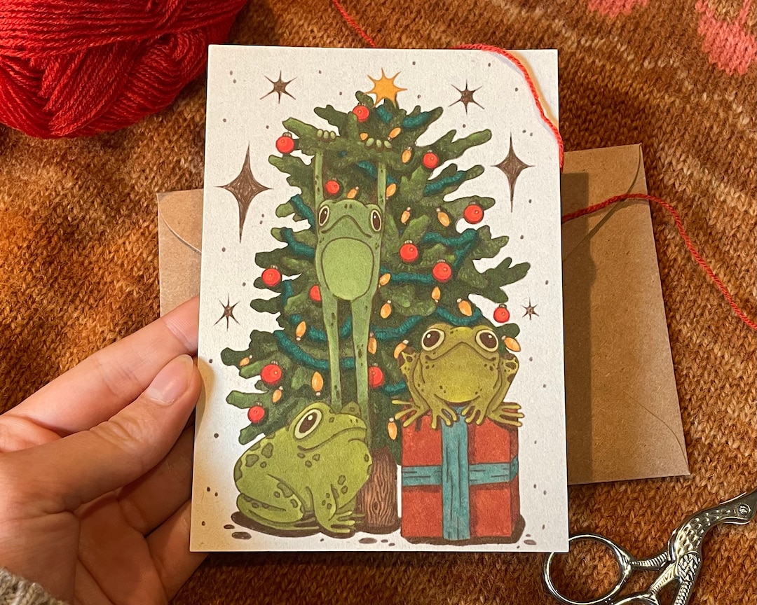 Frogmas Card | Recycled Paper Postcard | Frog Themed Christmas Card - Etsy