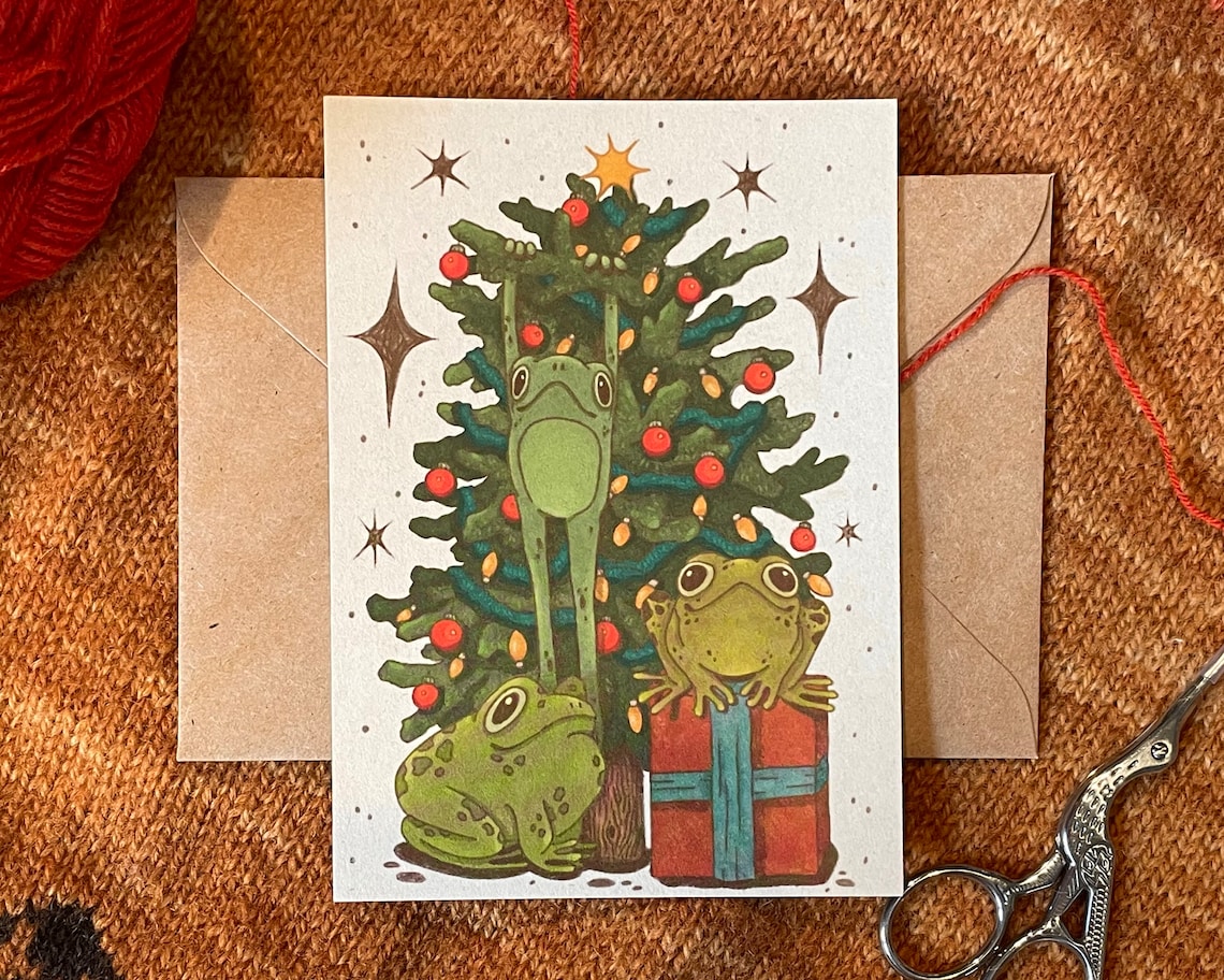 Frogmas Card | Recycled Paper Postcard | Frog Themed Christmas Card - Etsy