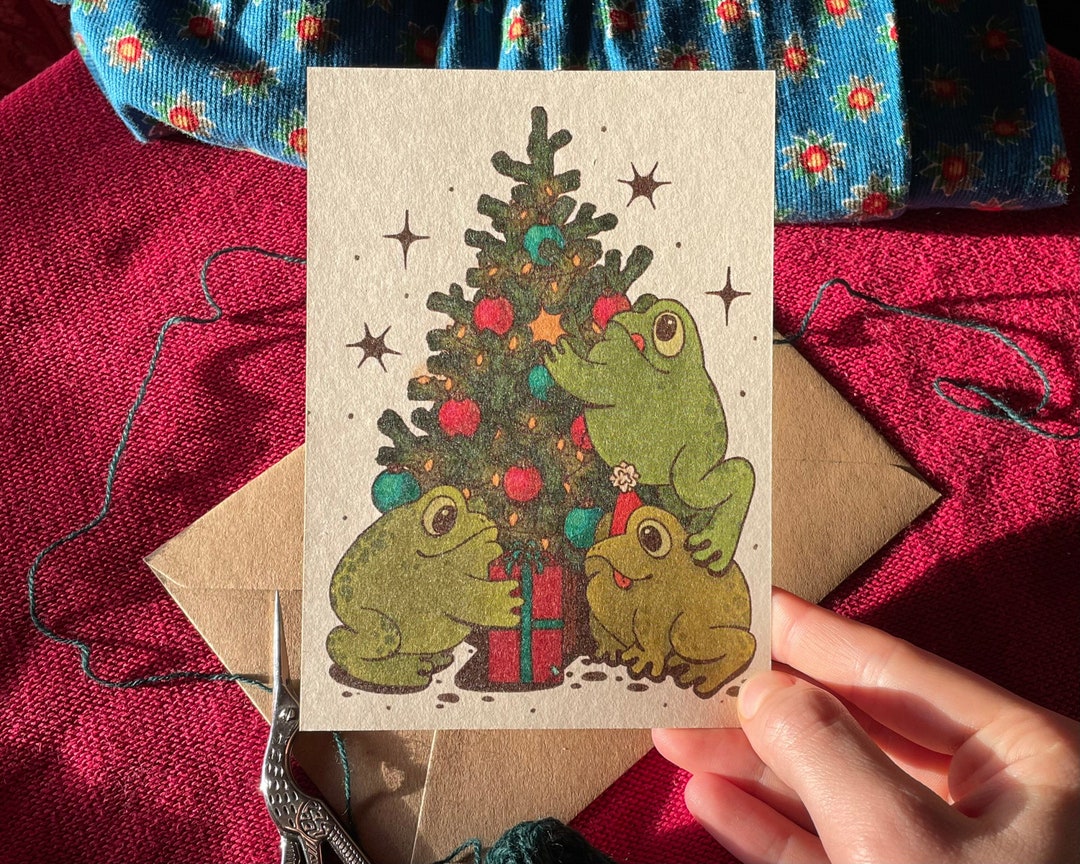 Frogmas Card 2023 | Recycled Paper Postcard | Frog Themed Christmas ...