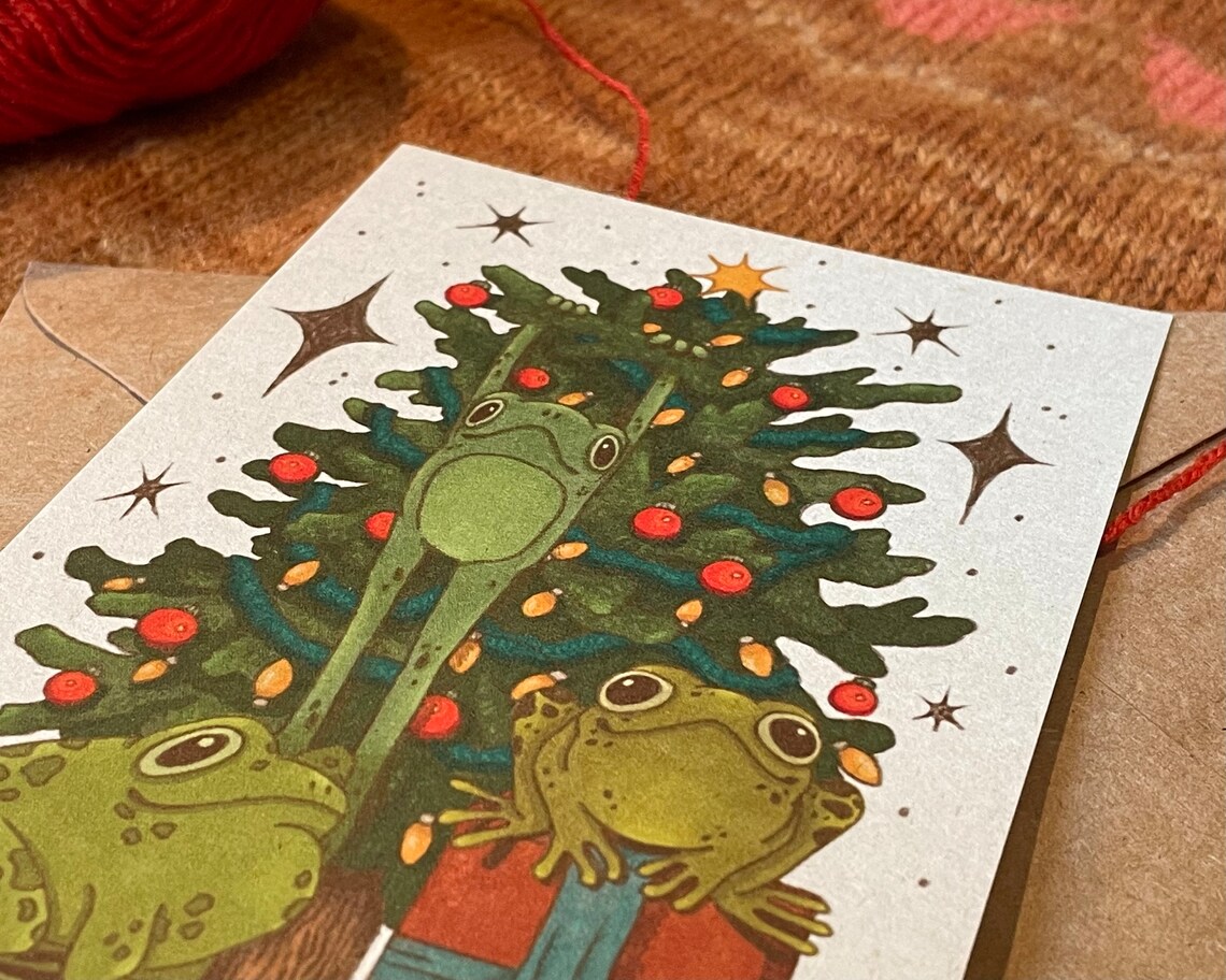 Frogmas Card Recycled Paper Postcard Frog Themed Christmas - Etsy