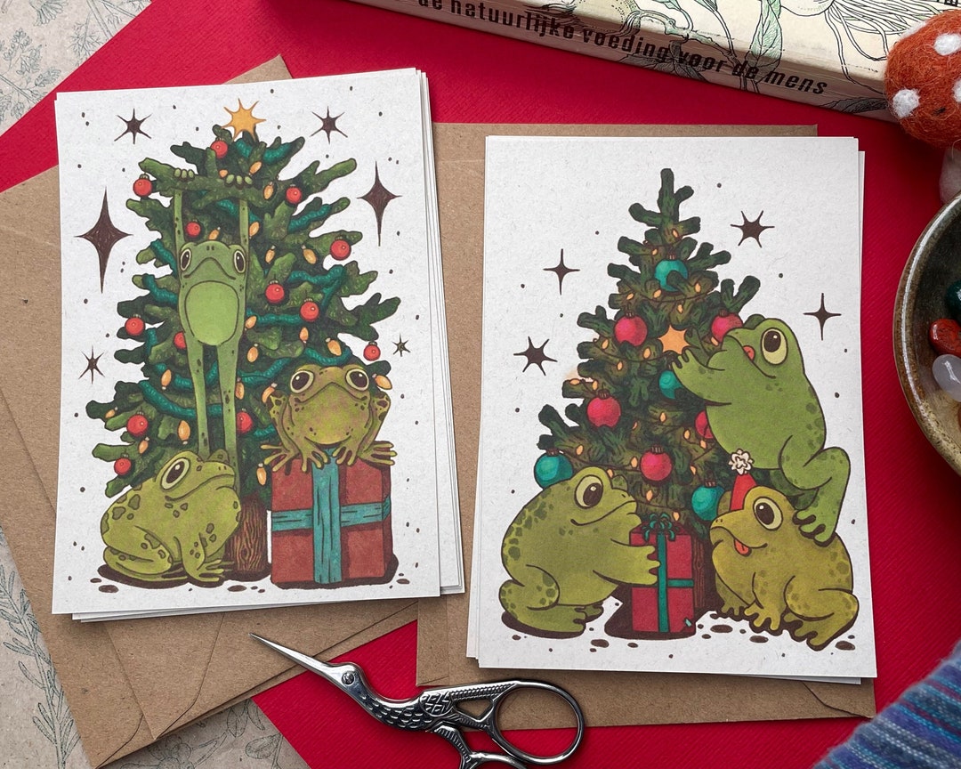 BUNDLE Frogmas Cards | Recycled Paper Postcard | Frog Themed Christmas ...