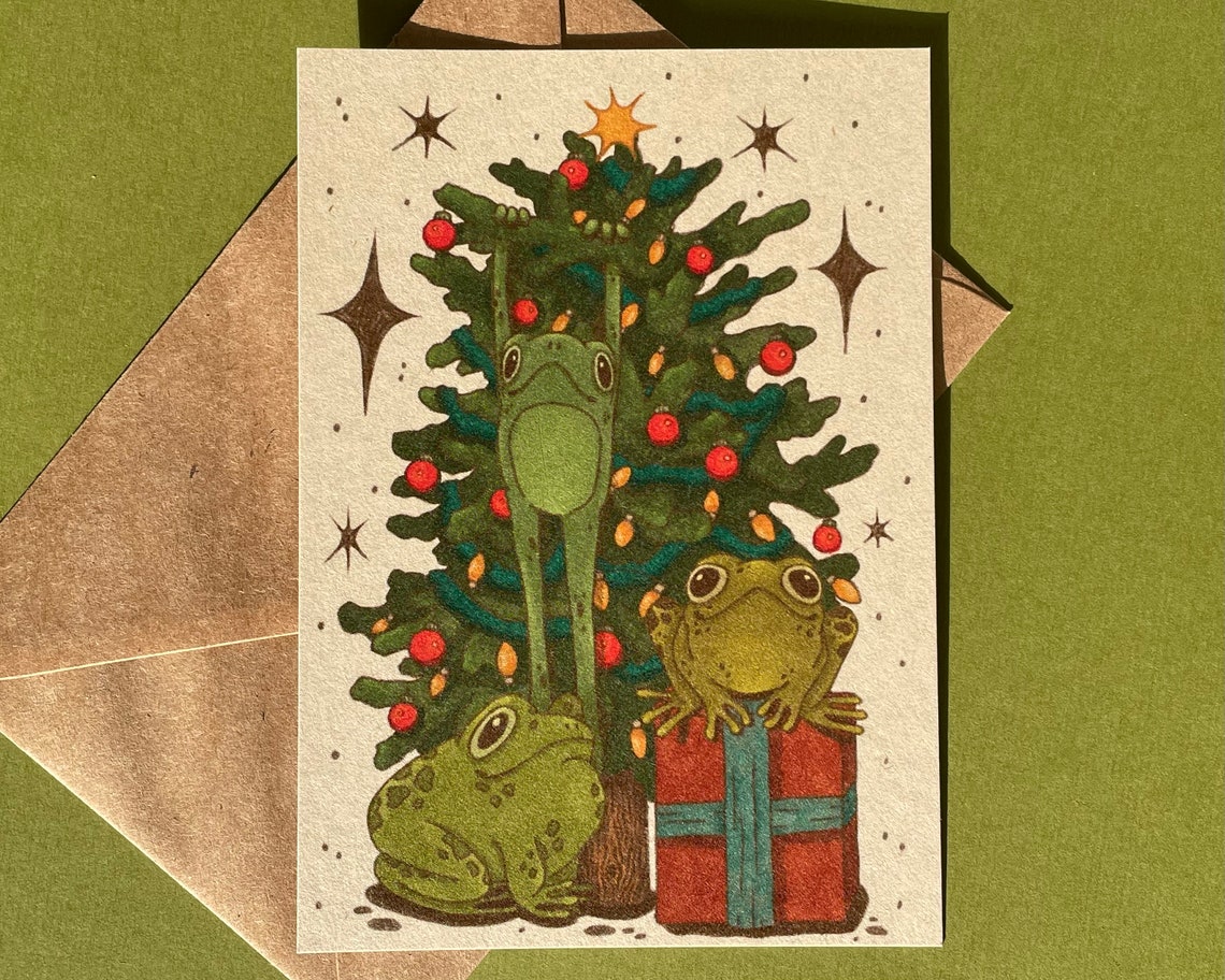 Frogmas Card | Recycled Paper Postcard | Frog Themed Christmas Card - Etsy