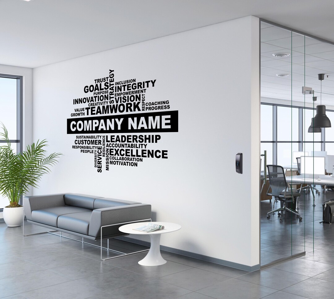 Personalized Company Name Cloud Wall Decal | Office Core Values Sign ...