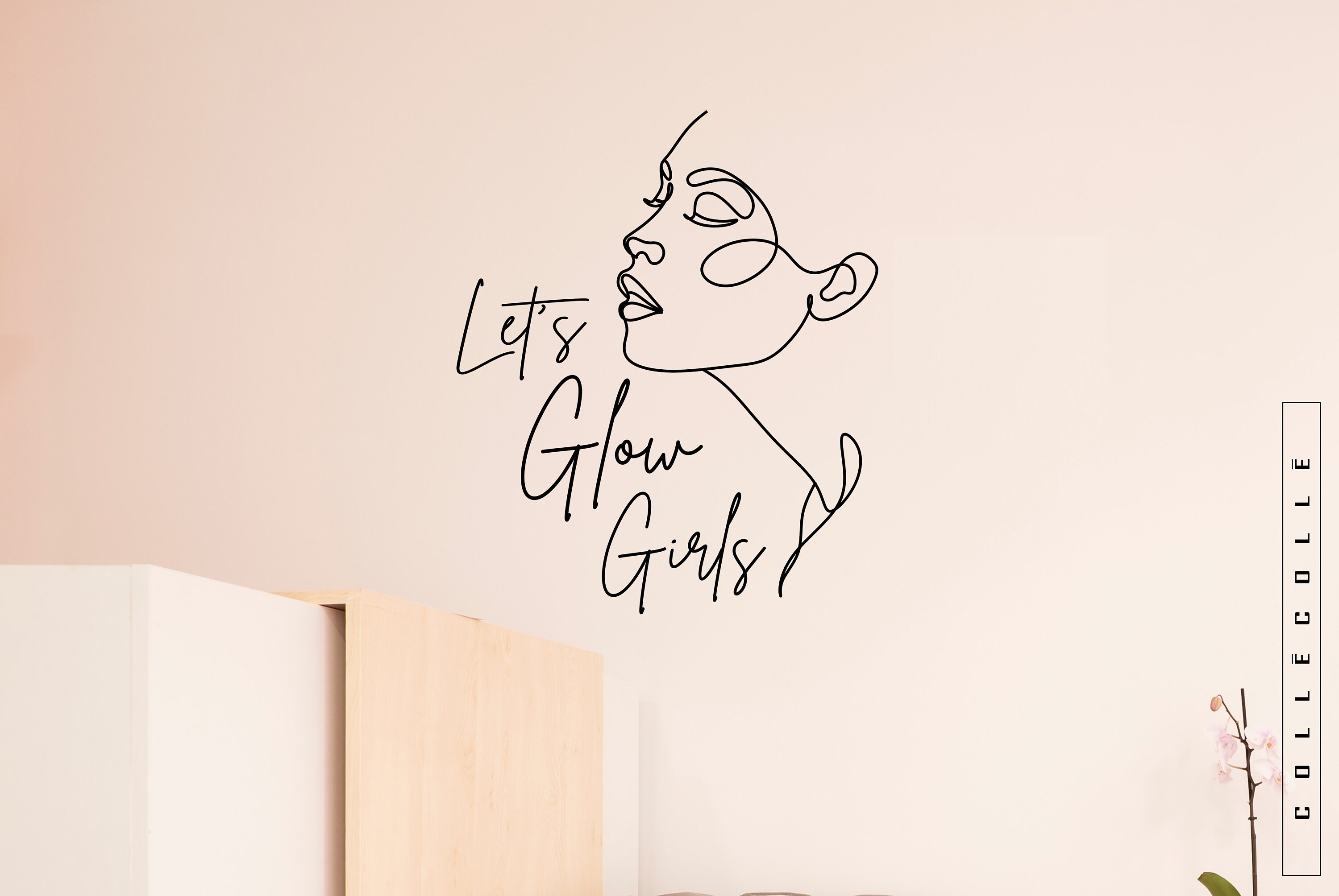 Let's Glow Girls One Line Art Decal - Woman Wall Decal - Spa Wall ...