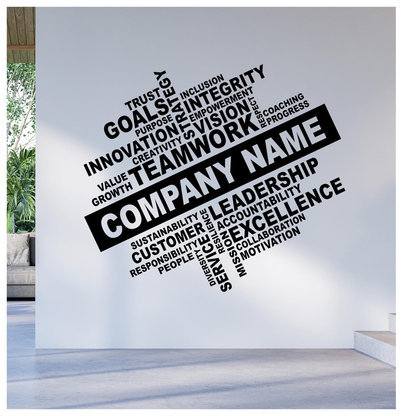 Personalized Company Name Cloud Wall Decal | Office Core Values Sign ...