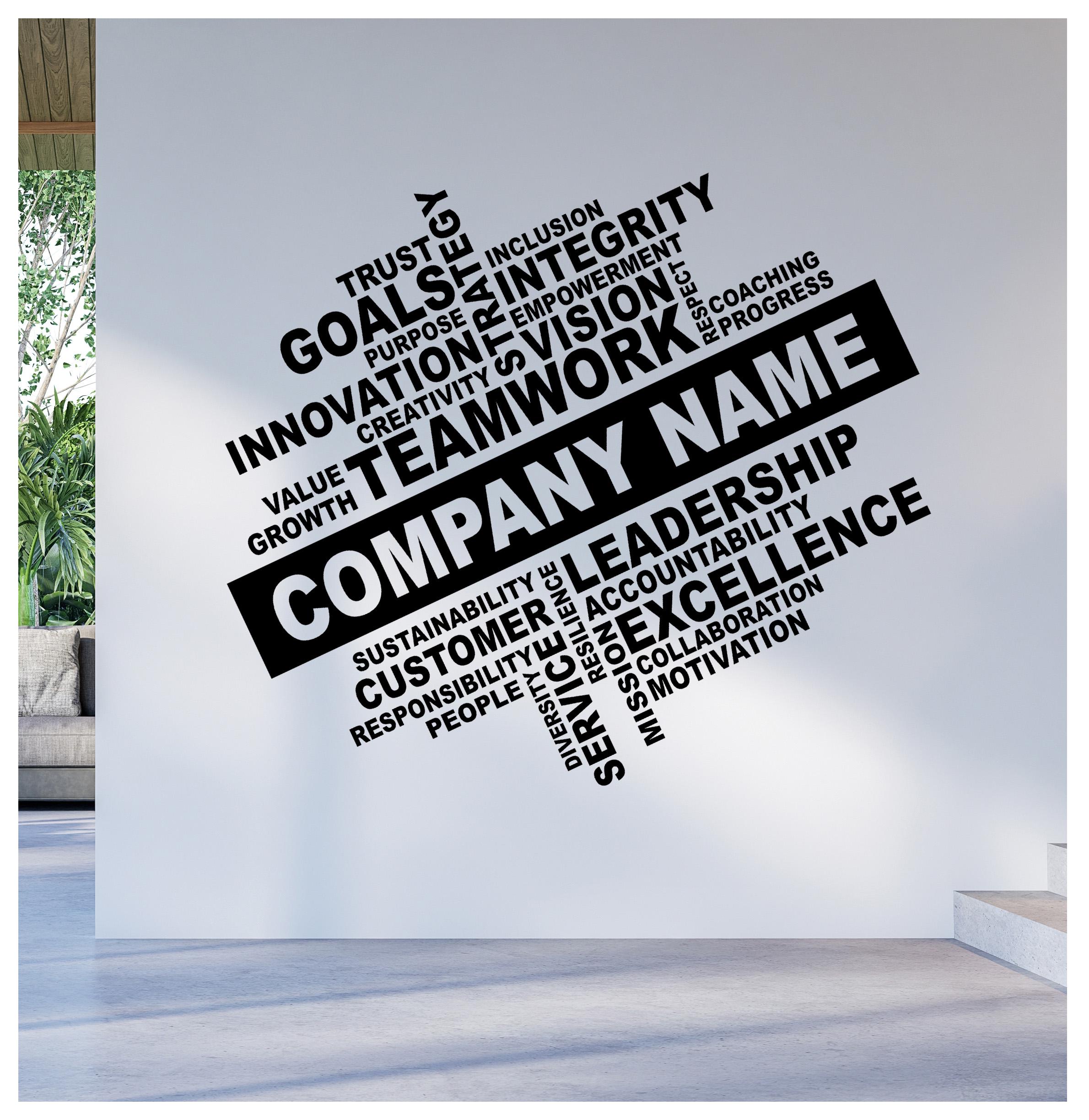 Personalized Company Name Cloud Wall Decal | Office Core Values Sign ...