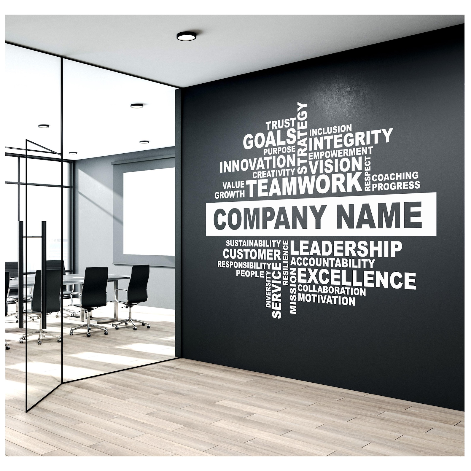 Personalized Company Name Cloud Wall Decal | Office Core Values Sign ...