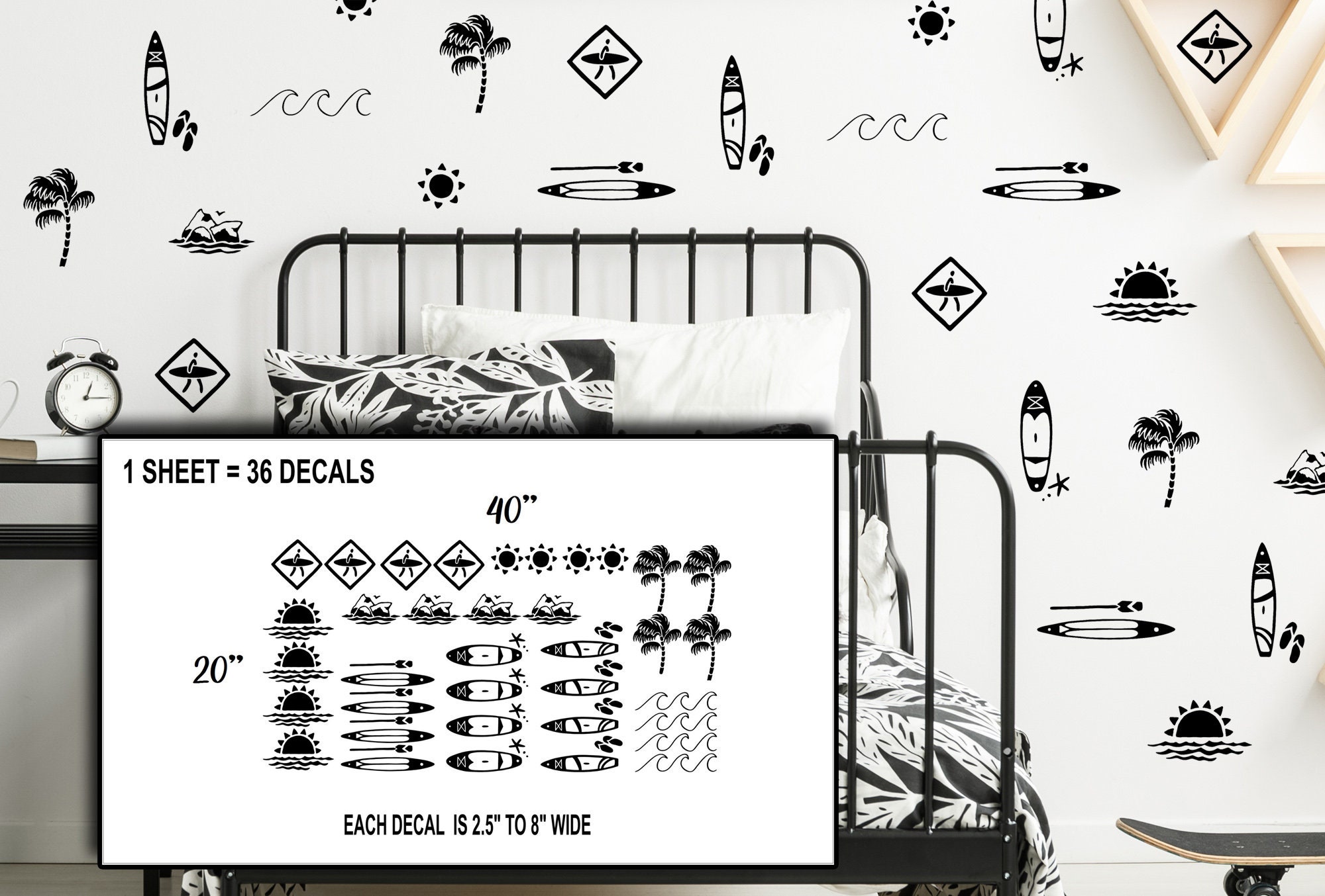 Surf Wall Decals DIY Beach Mural SUP Surfboard Palm - Etsy