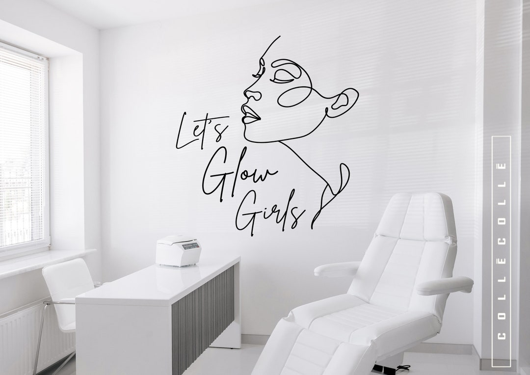 Let's Glow Girls One Line Art Decal Woman Wall Decal Spa Wall Decals ...