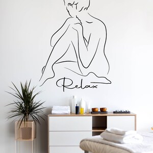 Relax Woman Body Line Art Decal - Spa Wall Decals - One Line Women ...