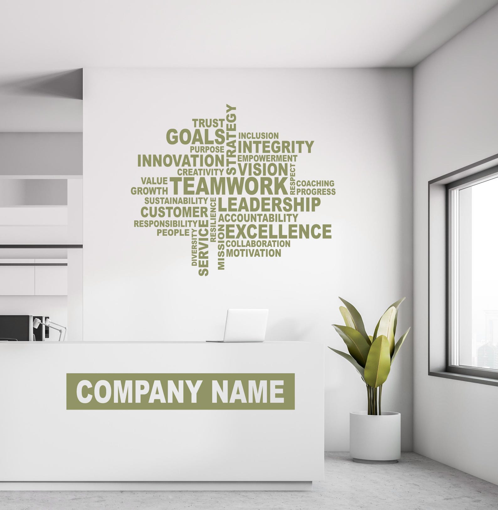 Personalized Company Name Cloud Wall Decal | Office Core Values Sign ...
