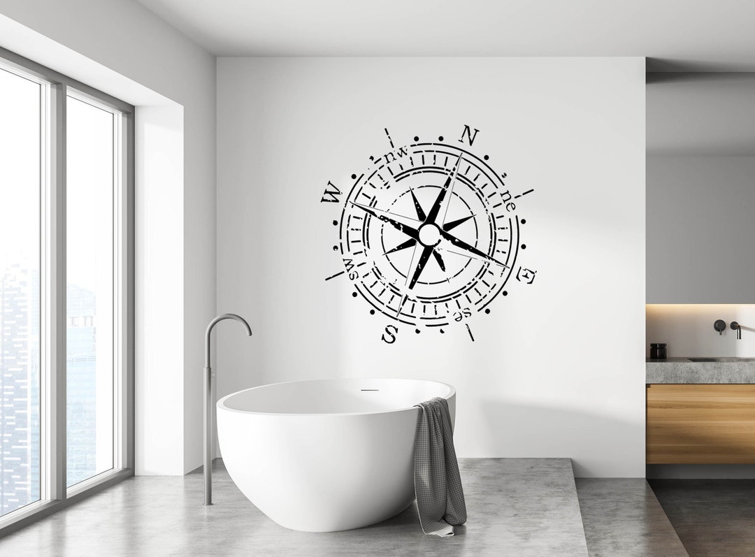 Compass Wall Decal - Compass Rose Wall Art Vinyl Sticker - Travel Decor ...