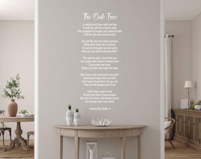 Poem the Oak Tree by Johnny Ray Rider Jr. Poem Wall Decal - Etsy Canada