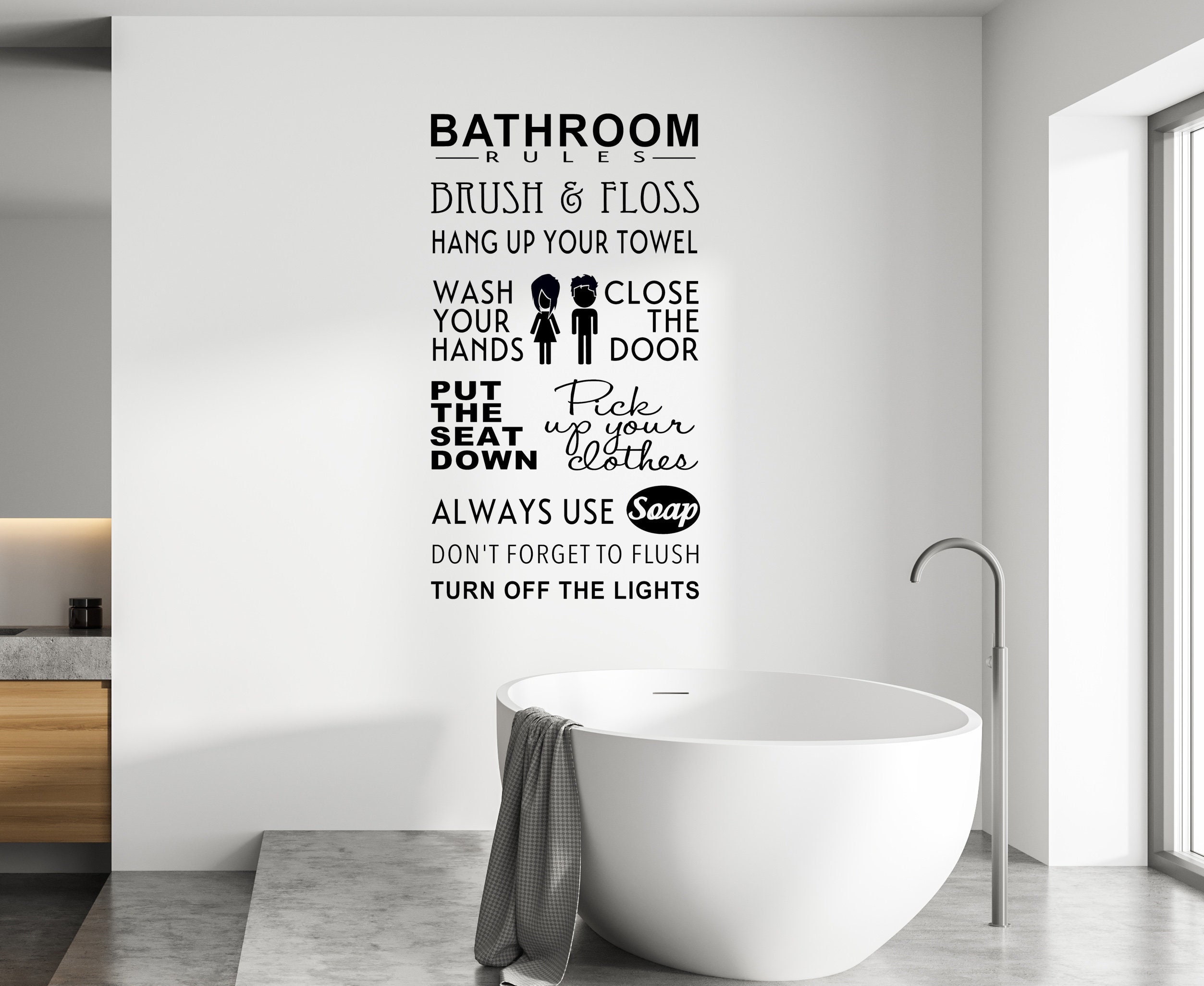 Bathroom Rules Decal 2 Pieces Bathroom Wall Decals Sticker Soak Relax