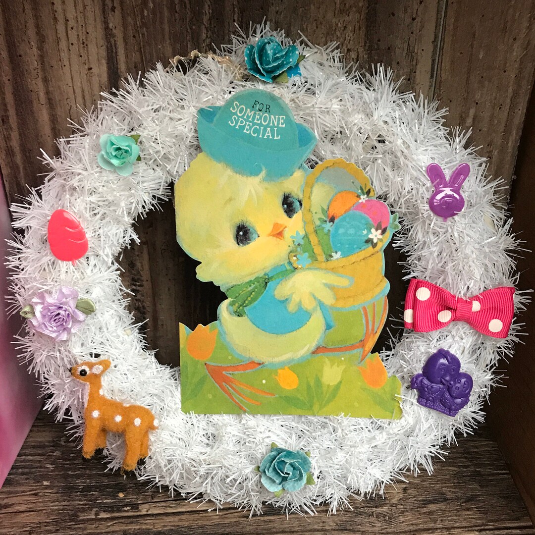 Vintage Kitsch Chick Easter Wreath, White Wreath, Kitsch Easter ...