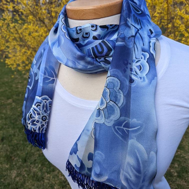 Blue Silk Scarf - Etsy