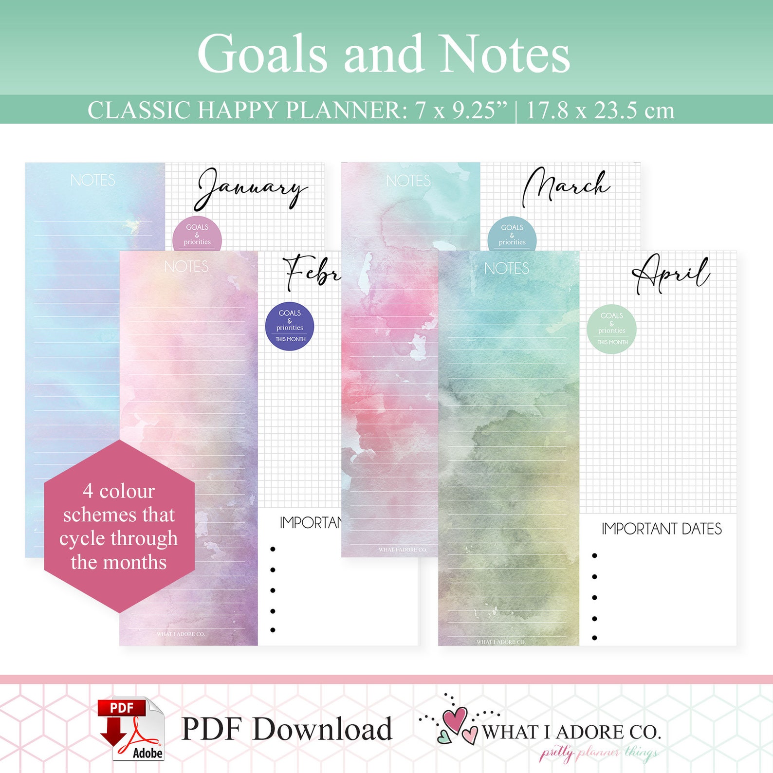 Watercolor Classic Happy Planner Dividers: Monthly Notes Dashboard ...
