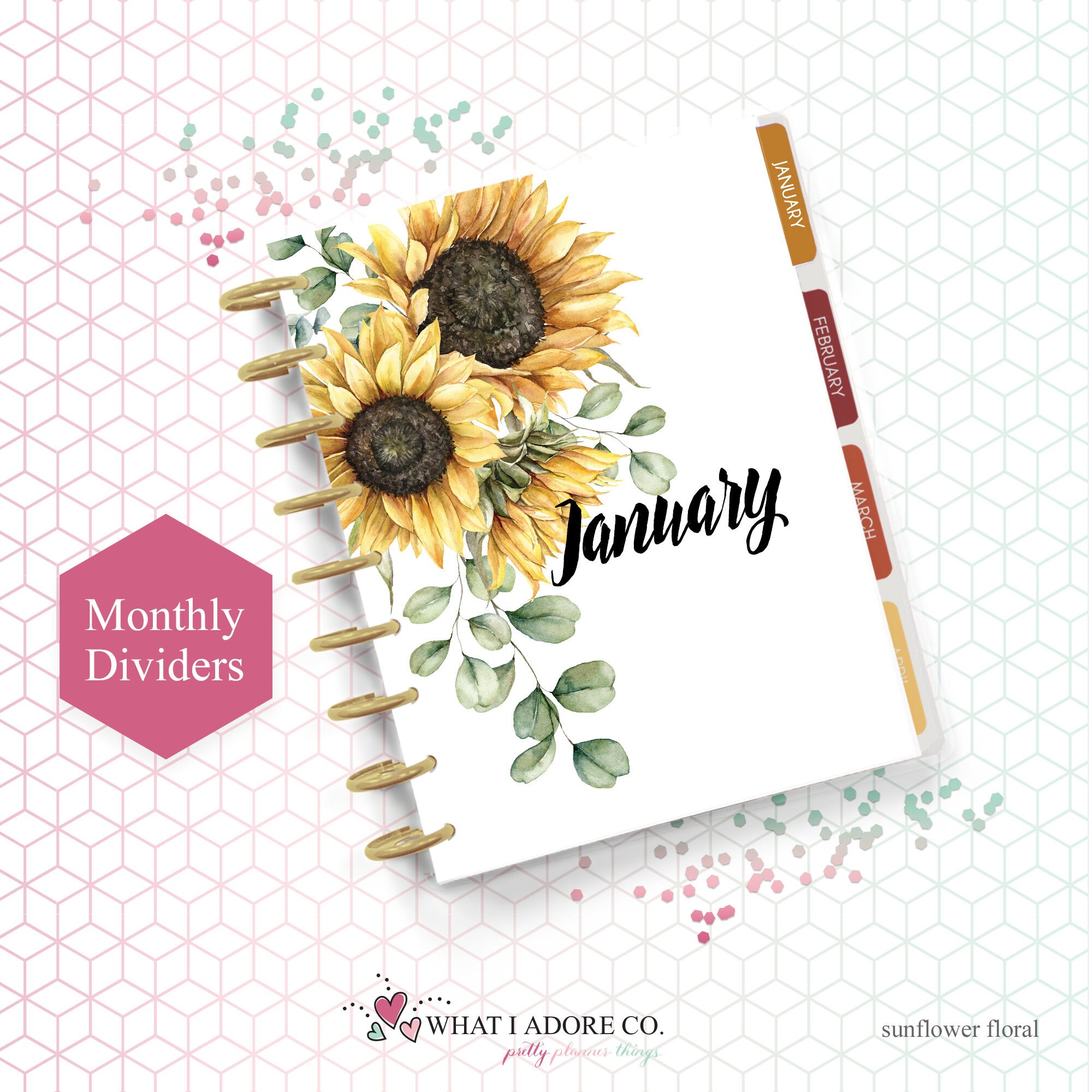 Sunflower Classic Happy Planner Dividers: Fall Floral, 12 Month Tabs ...