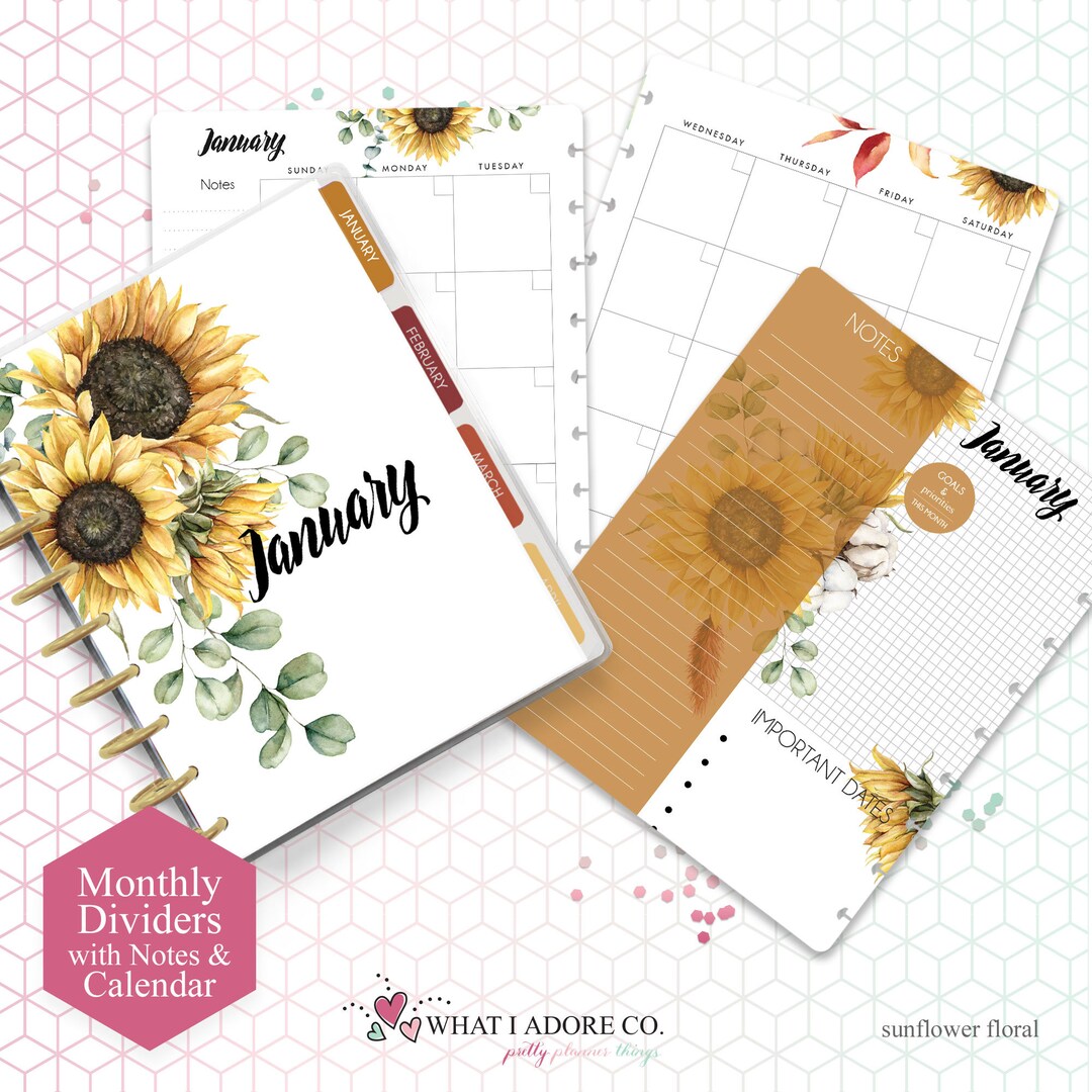 Sunflower Classic Happy Planner Dividers: Undated Monthly Calendar ...