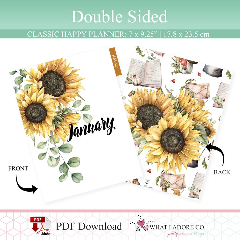 Sunflower Classic Happy Planner Dividers: Fall Floral, 12 Month Tabs ...