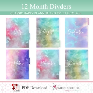 Classic Happy Planner Dividers Printable | Monthly Watercolour Tabbed ...