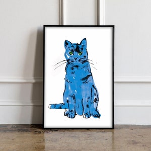 Andy Warhol Blue Cat Pop Art Poster, Andy Warhol Blue Cat Print, Line ...