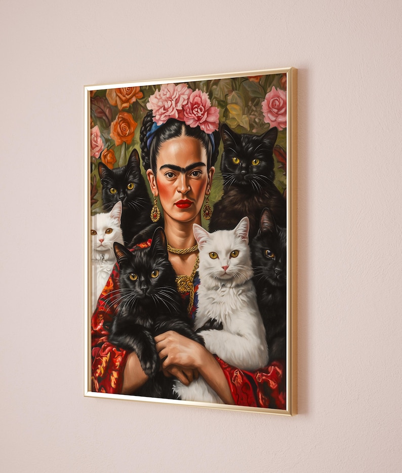 Frida Kahlo Self-portrait With Cats Print, Vintage Frida Kahlo Poster ...