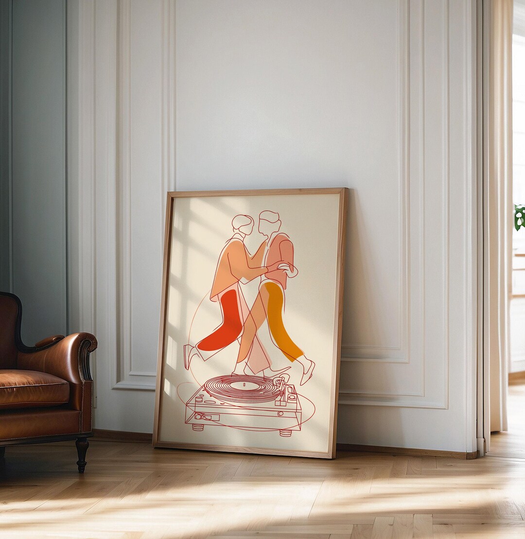 Dancing Couple Wall Art Print, Retro Record Player Poster, Vintage ...
