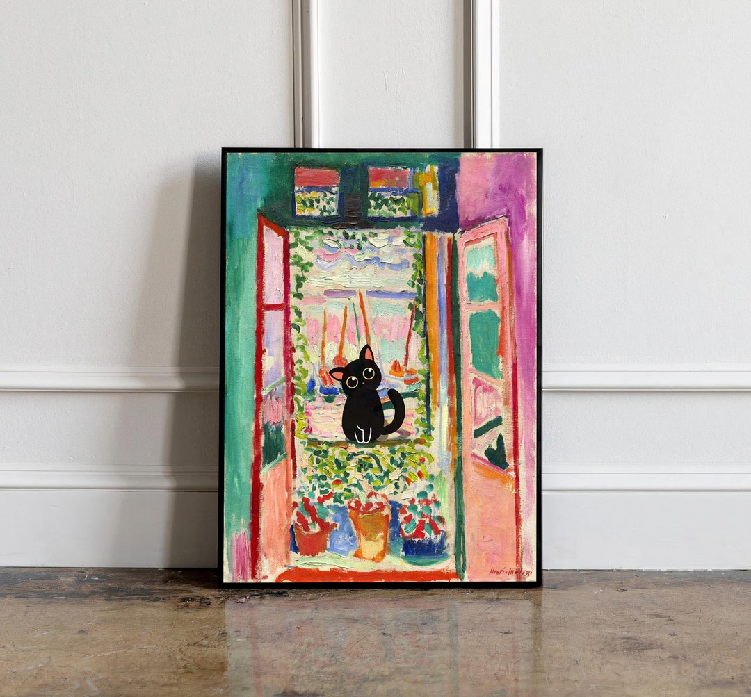 Henri Matisse Cat Print, Matisse Open Window Cat Poster, Black Cat Wall Art, Funny Cat Print ...