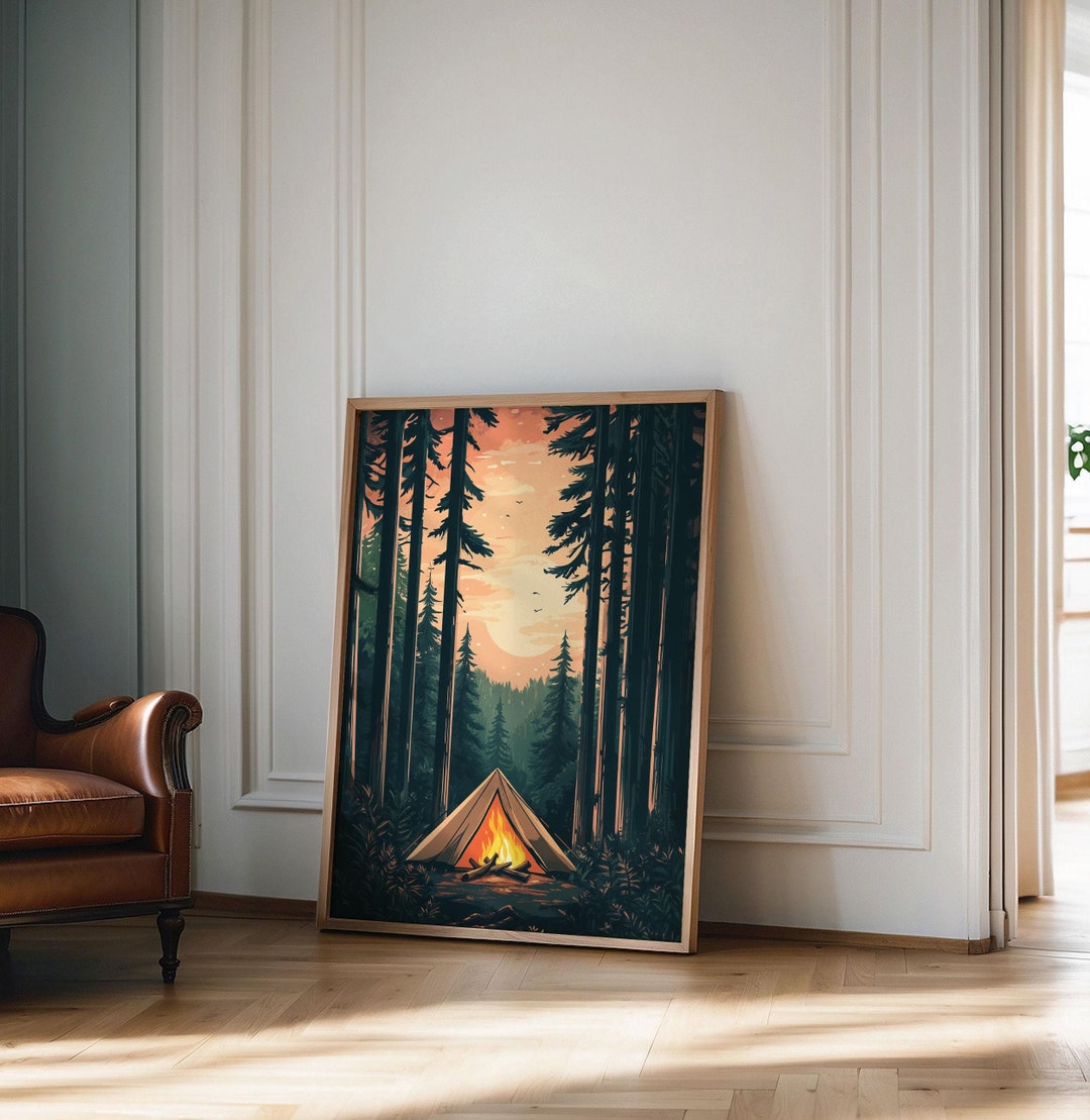 Vintage Campfire Forest Wall Art Nature Poster Print Retro Style ...