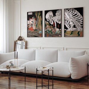 Skeleton Specter Wall Art Print, Set of Japanese Vintage Woodblock ...