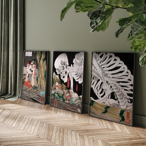 Skeleton Specter Wall Art Print, Set of Japanese Vintage Woodblock ...