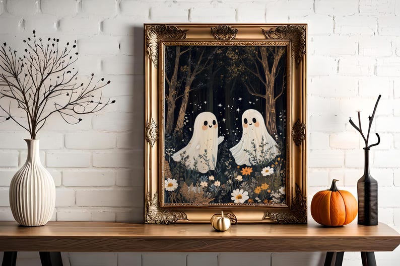 Two Ghosts in the Field, Vintage Poster, Art Poster Print, Dark ...