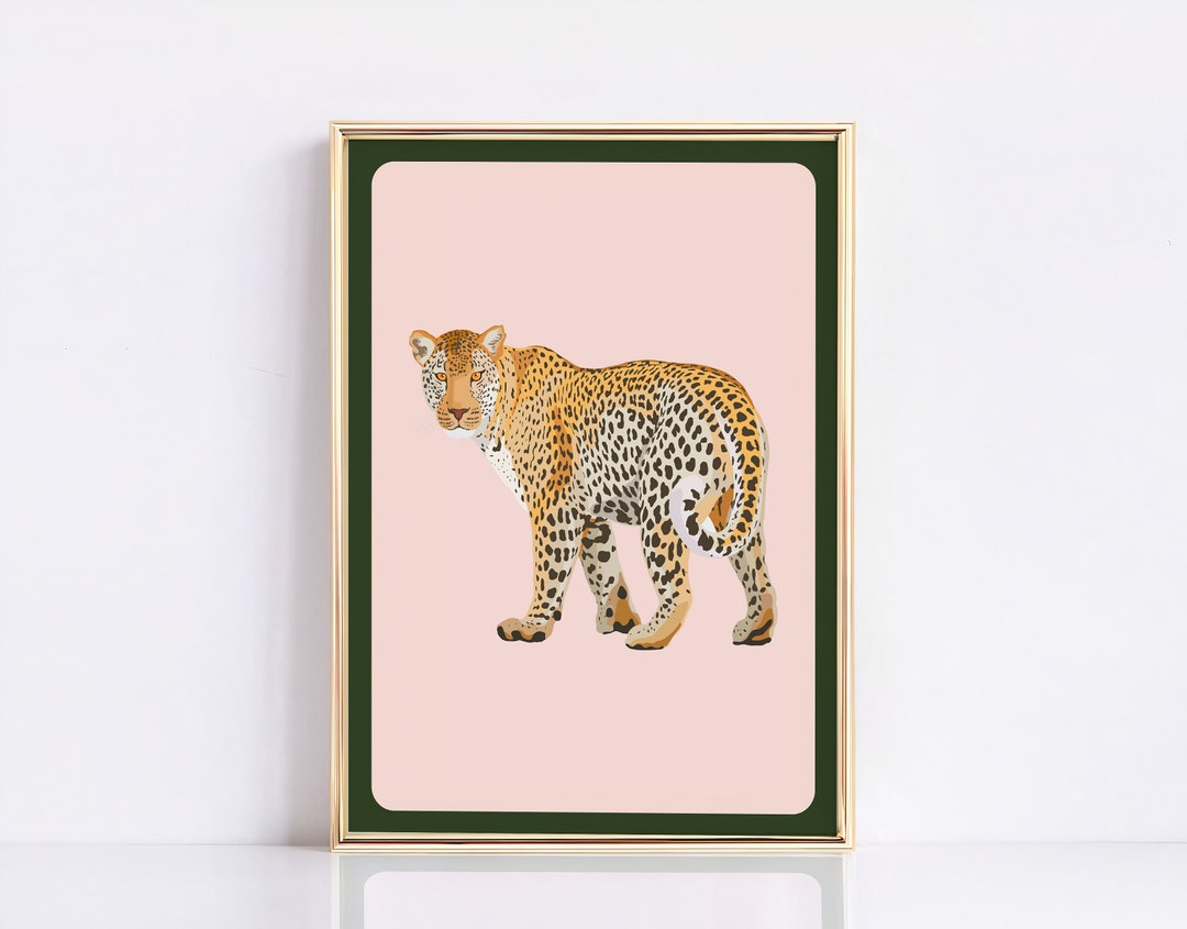 Cheetah Retro Vintage Print, Cheetah Poster, Bold Green and Pink ...