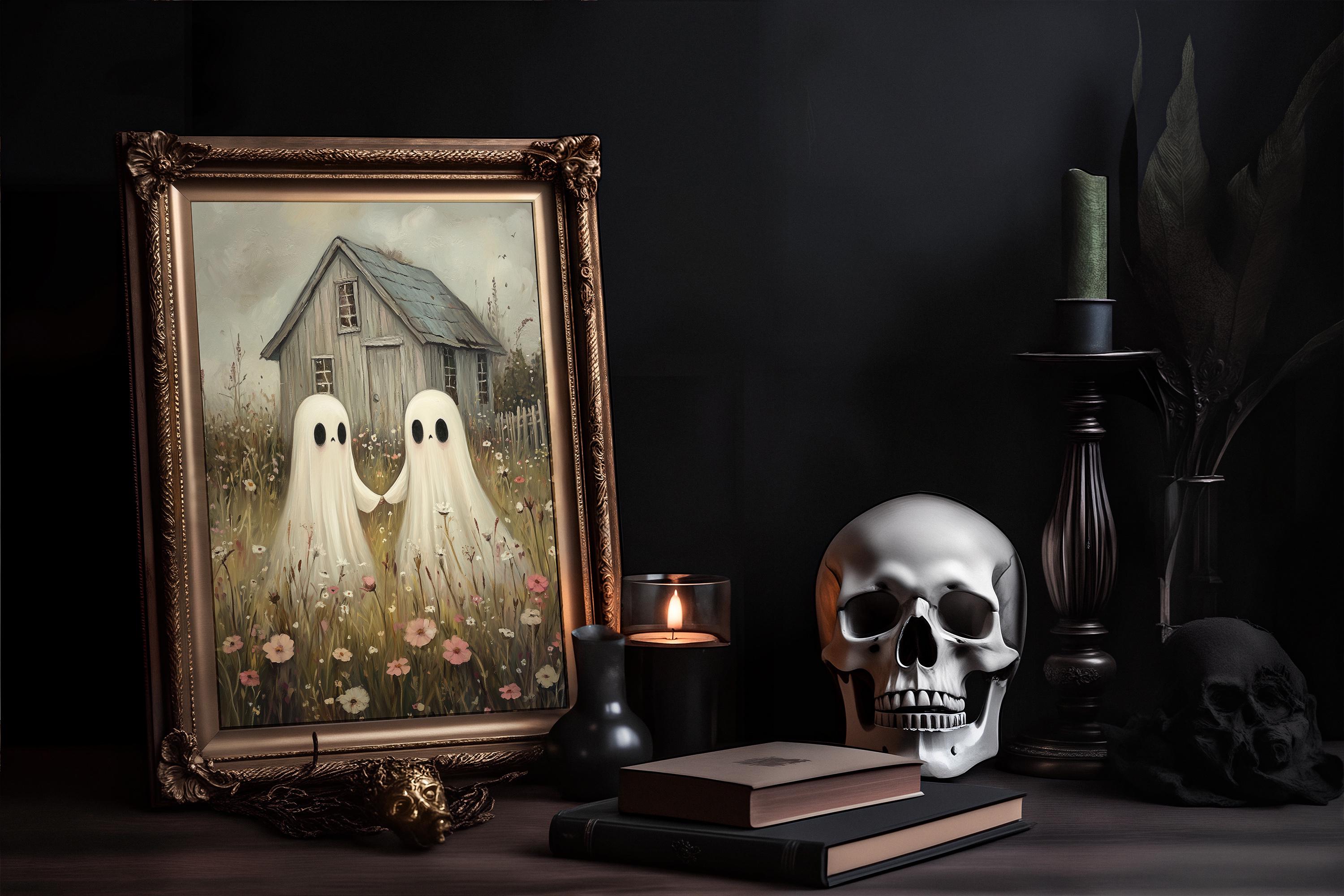 Two Ghosts in a Field Print, Vintage Art Poster, Haunting Ghost ...