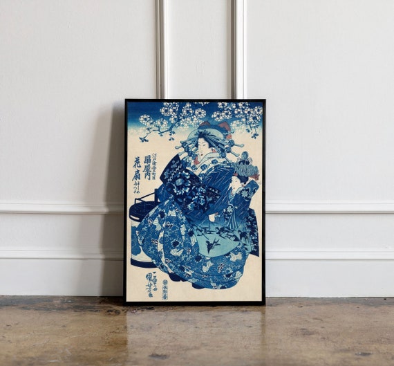 Japanese Art Geisha by Utagawa Kuniyoshi Vintage Poster Blue - Etsy