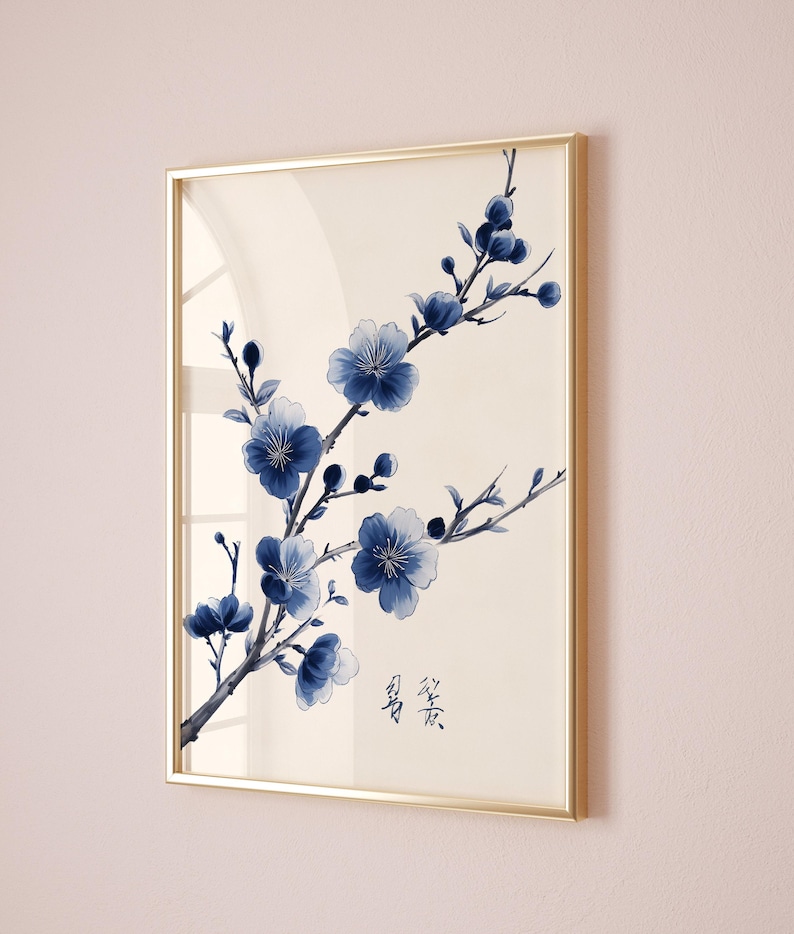 Blue Japanese Floral Art Print, Vintage Japanese Decor, Abstract Art ...