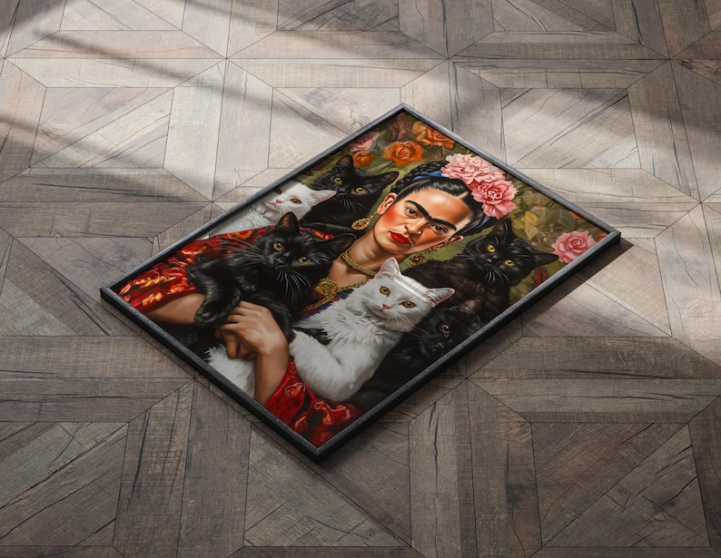 Frida Kahlo Self-portrait With Cats Print, Vintage Frida Kahlo Poster ...