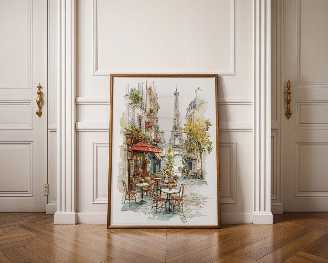 French Cafe Watercolor, Paris Cityscape Watercolor Art Print, French ...