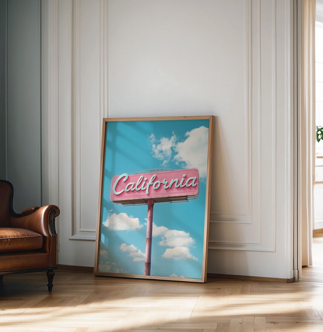 Vintage California Sign Wall Art, Retro California Aesthetic Home Decor ...