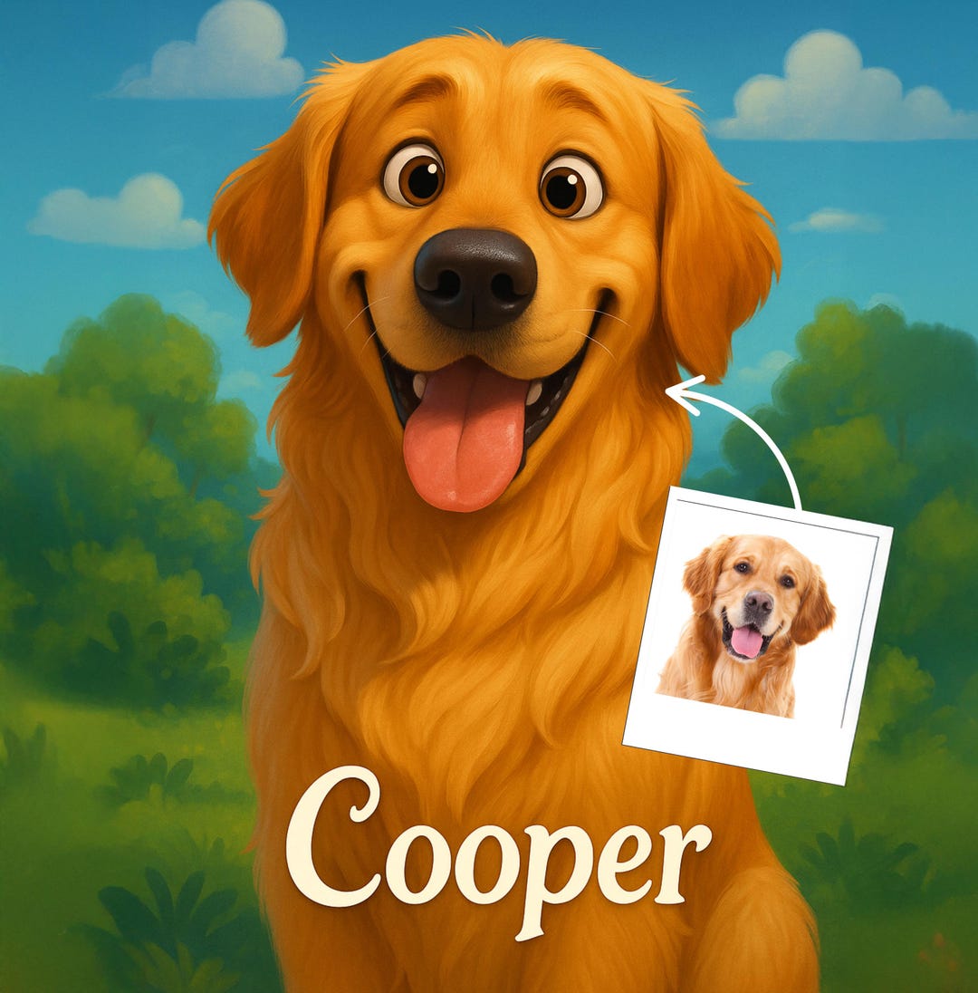 Custom Cartoon Style Pet Portrait, Personalized Pet Poster, Cartoon Pet ...